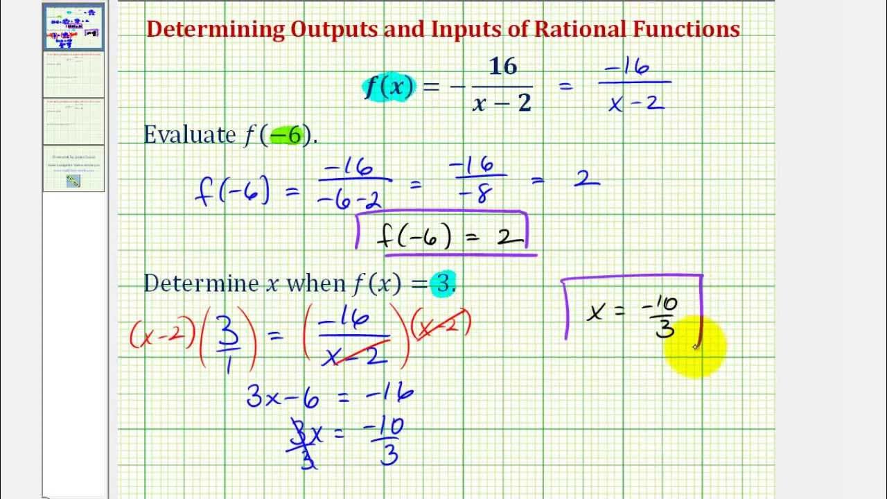 Ex: Determine Rational Function Outputs and Inputs - YouTube