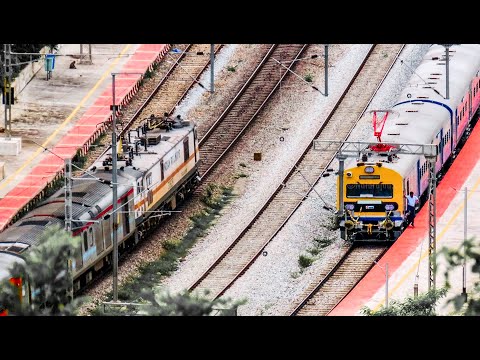 New Electric Train meets First Electric Locomotive Manufactured ( DLMW ) Indian Railways