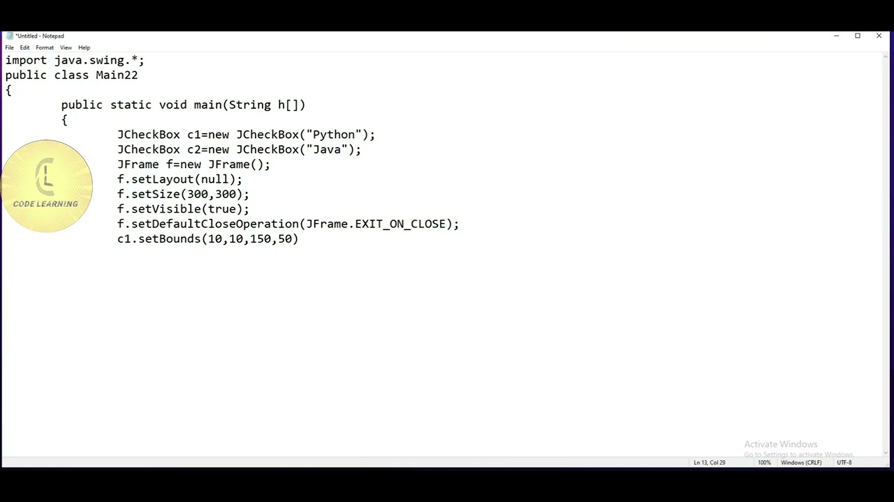 Java Swing Class Checkbox Codelearning Youtube 6752