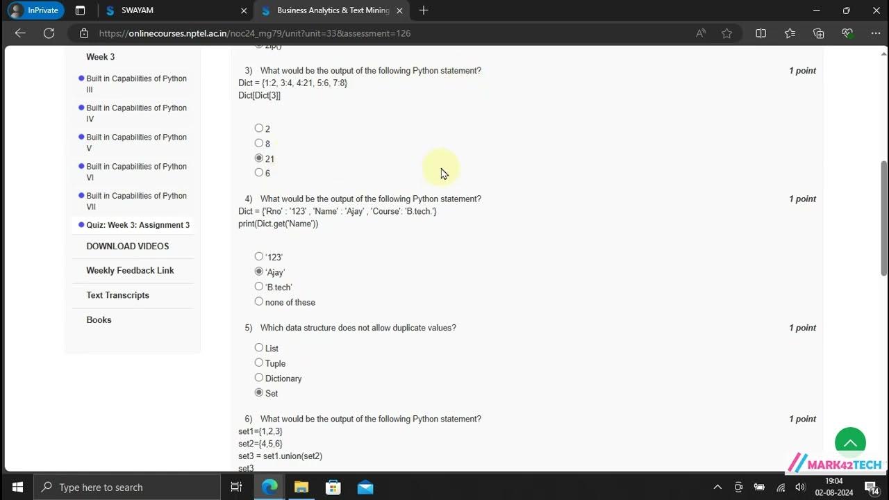 NPTEL Business Analytics & Text Mining Modeling using Python Week3 Assignment3 Solution JULY ...