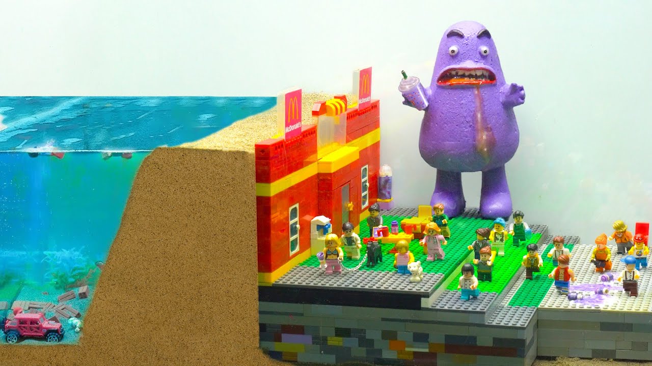 Lego Dam Breach Experiment with Grimace Shake Lego - Lego Natural ...