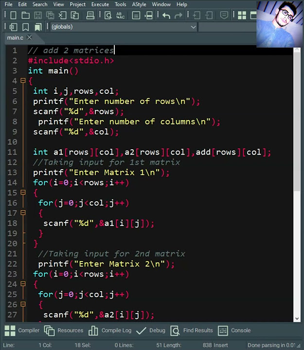 C program to add 2 matrices | c programming - YouTube