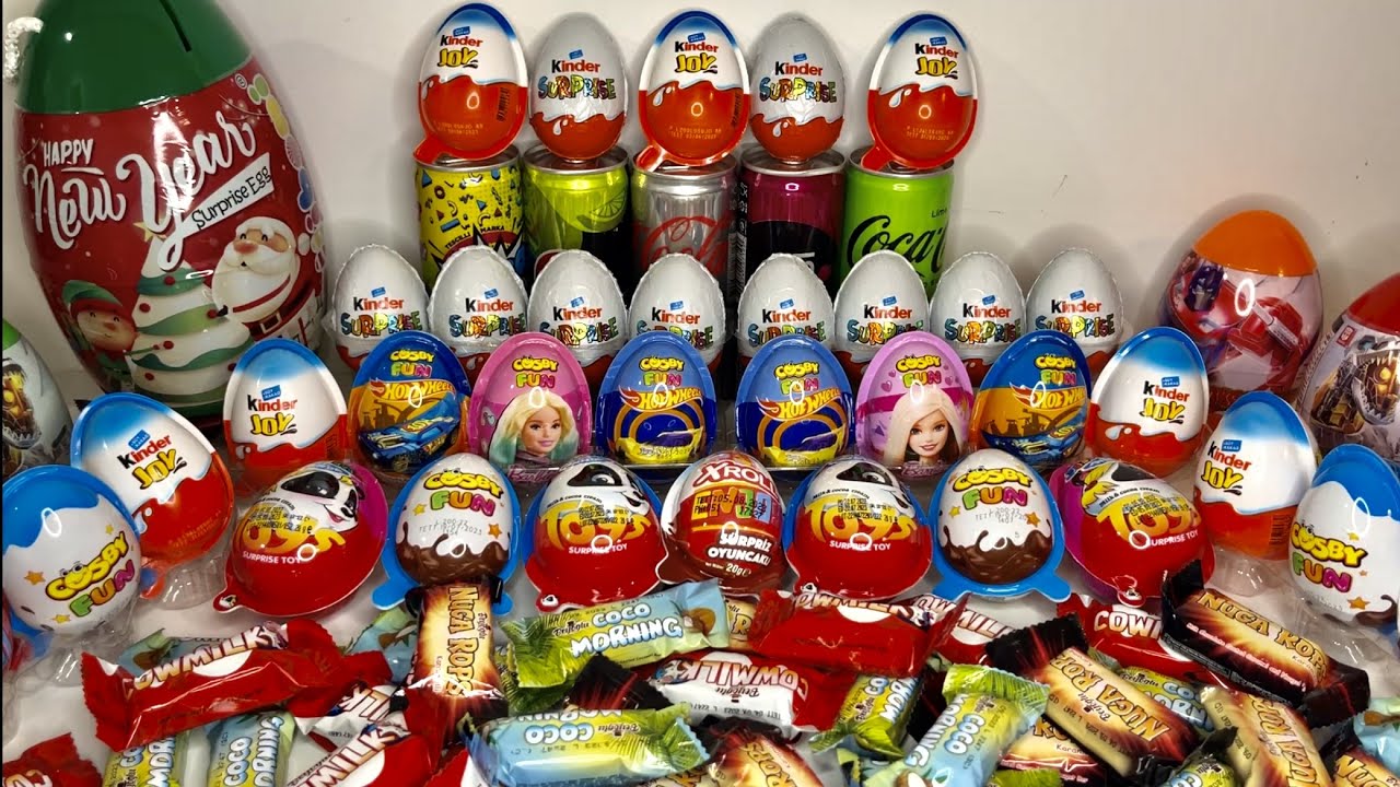 NEW! Colored Glitter Kinder Joy opening ASMR - A lot of Kinder Surprise ...