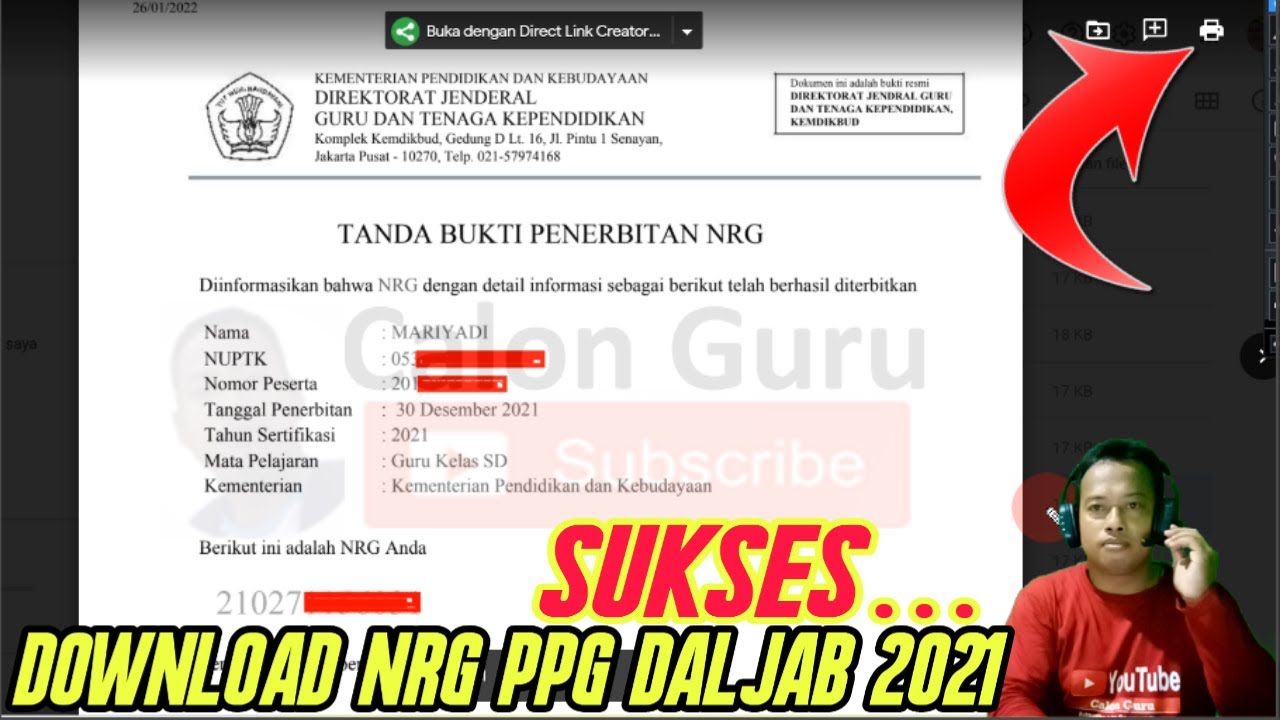 Cara Unduh & Cetak Bukti Penerbitan NRG PPG Daljab 2021 Syarat ...