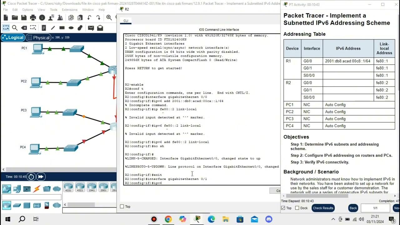 12.9.1 Packet Tracer - Implement A Subnetted Ipv6 Addressing Scheme - YouTube