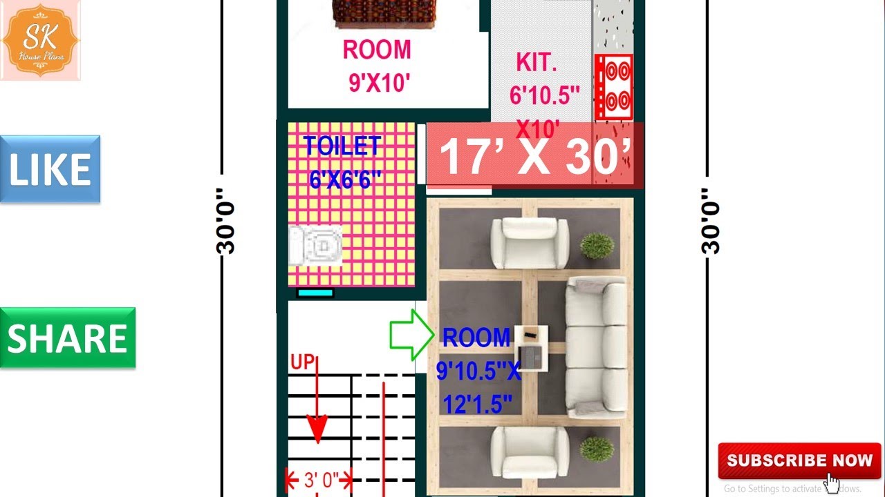 HOUSE PLAN 17' X 30' / 510 SQ.FT / 57 SQ.YDS / 47 SQ.M / 57 GAJ / WITH ...