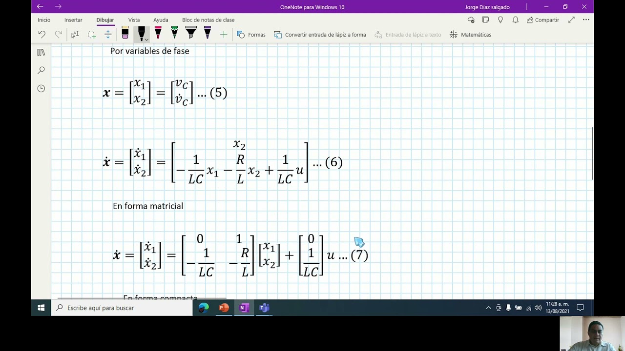 Representación en variables de estado en función de variables físicas ...