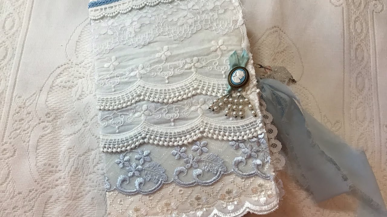 Layered fabric and lace journal cover tutorial - YouTube