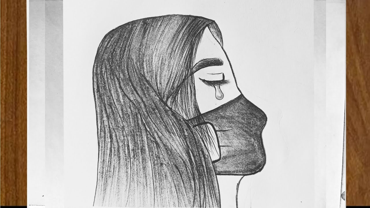 A Sad Girl with mask Drawing Tutorial (pencil sketch)|| How to draw ...