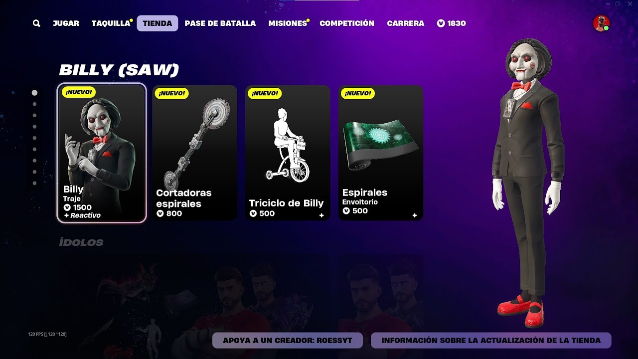 NUEVA SKIN de SAW *BILLY* NUEVA TIENDA FORTNITE HALLOWEEN HOY 8/9 ...