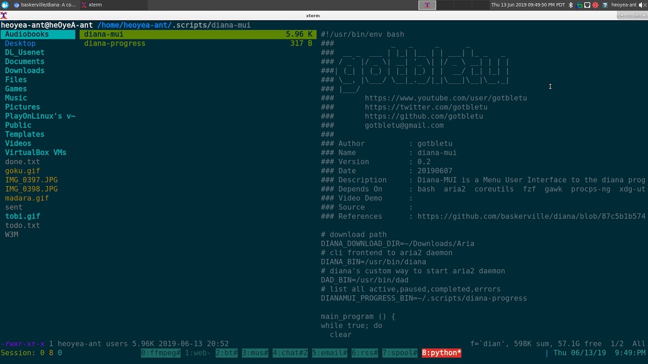 diana-mui -- Poormans Menu Frontend To Aria2c Daemon - Linux MUI - YouTube