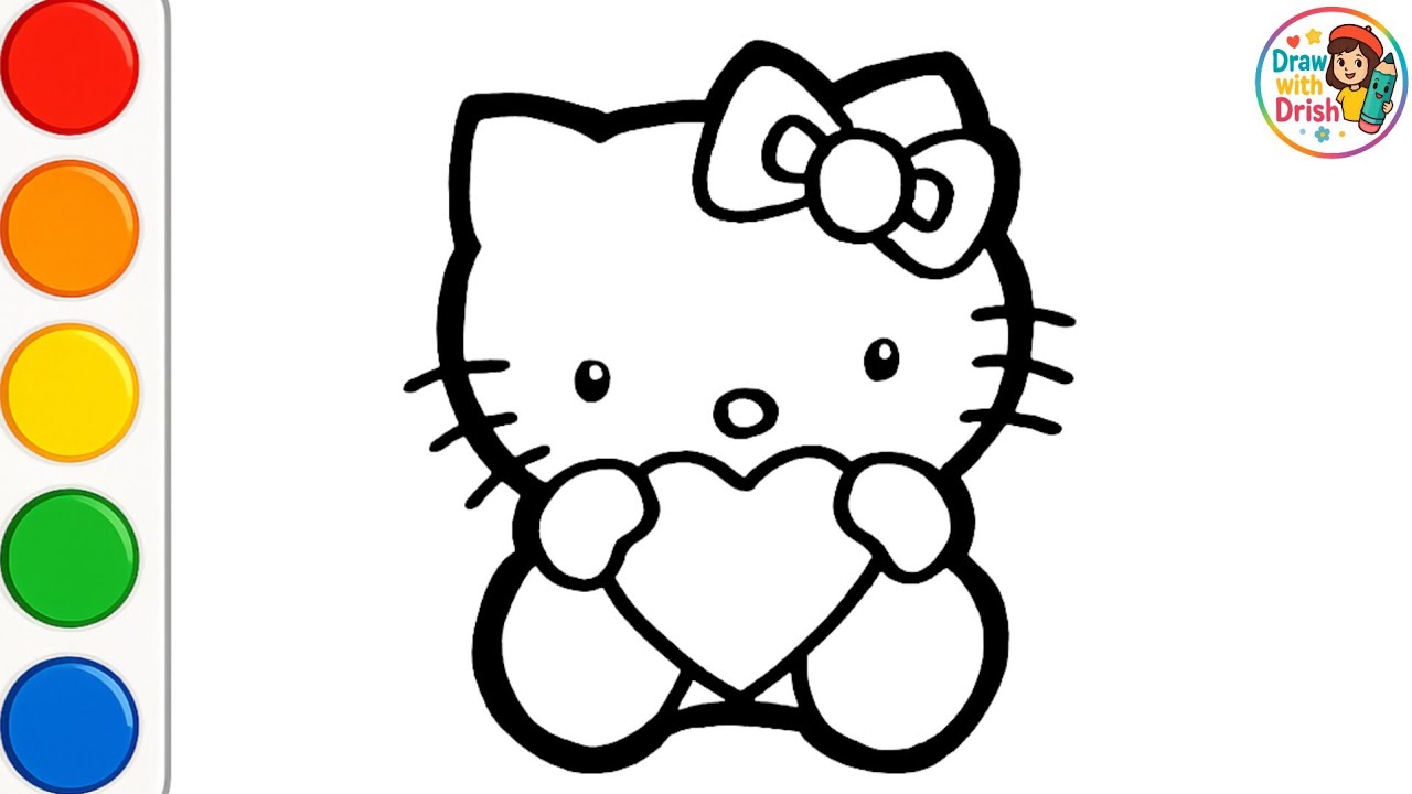 How to draw Hello Kitty Holding Heart for Kids | Easy & Cute Hello ...