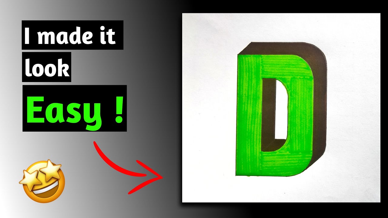 3D letter D : EASY step by step Drawing Tutorial - YouTube