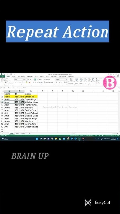 Keyboard Shortcut To Repeat The Last Action In Excel - YouTube