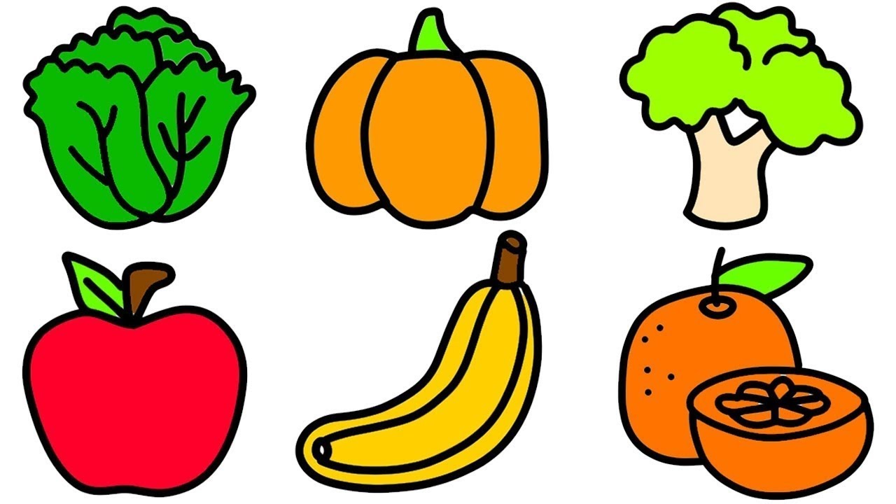 How to draw a healthy food| easy fruits and vegetables doddle drawing # ...