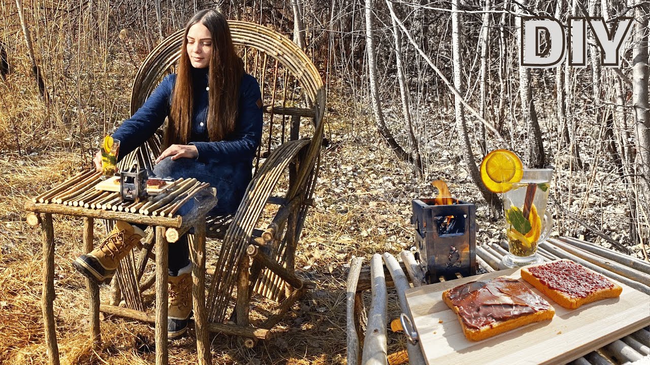DIY outdoor chair | Amazing bushcraft camp furniture | woodworking ...