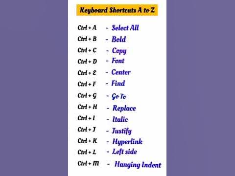 ctrl A to Z shortcut keys | #computer - YouTube