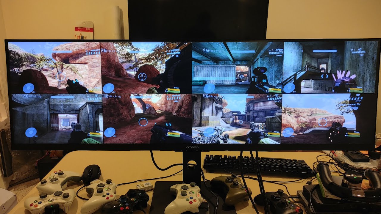8 Player Halo 3 Splitscreen Multiplayer On 1 Monitor - YouTube