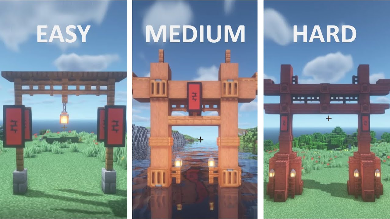 Minecraft 3 Japanese Torii Gate Designs From Easy To Hard Tutorial Youtube