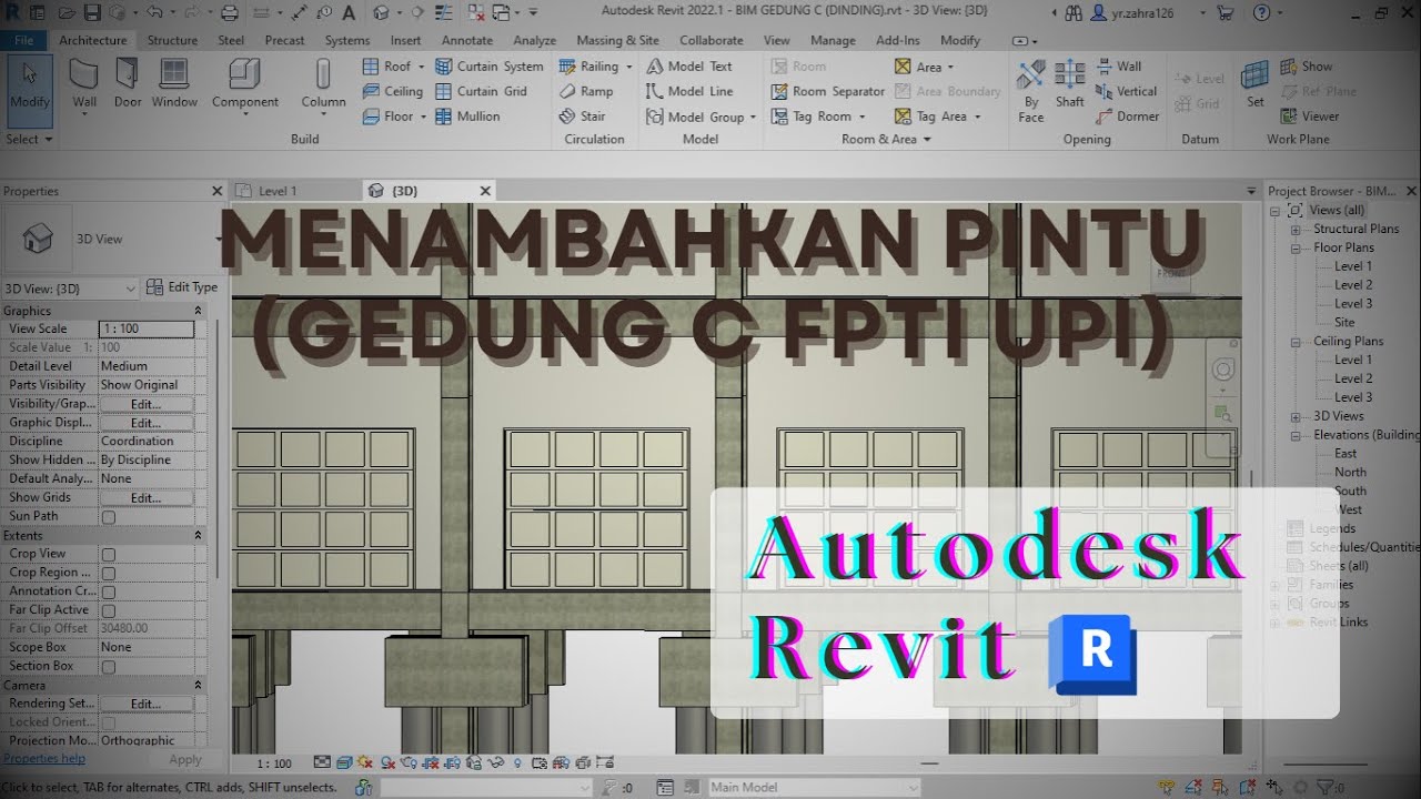 MENAMBAHKAN PINTU (GEDUNG C) - AUTODESK REVIT - YouTube