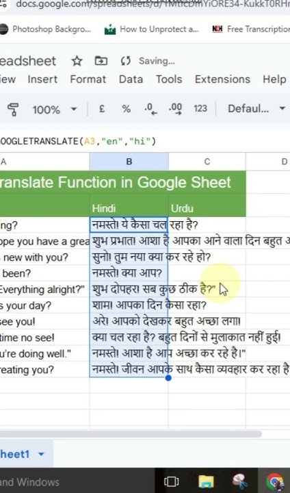 How to translate English to Hindi and Urdu in Google sheet? #excel #unique #exceltips #hindi ...