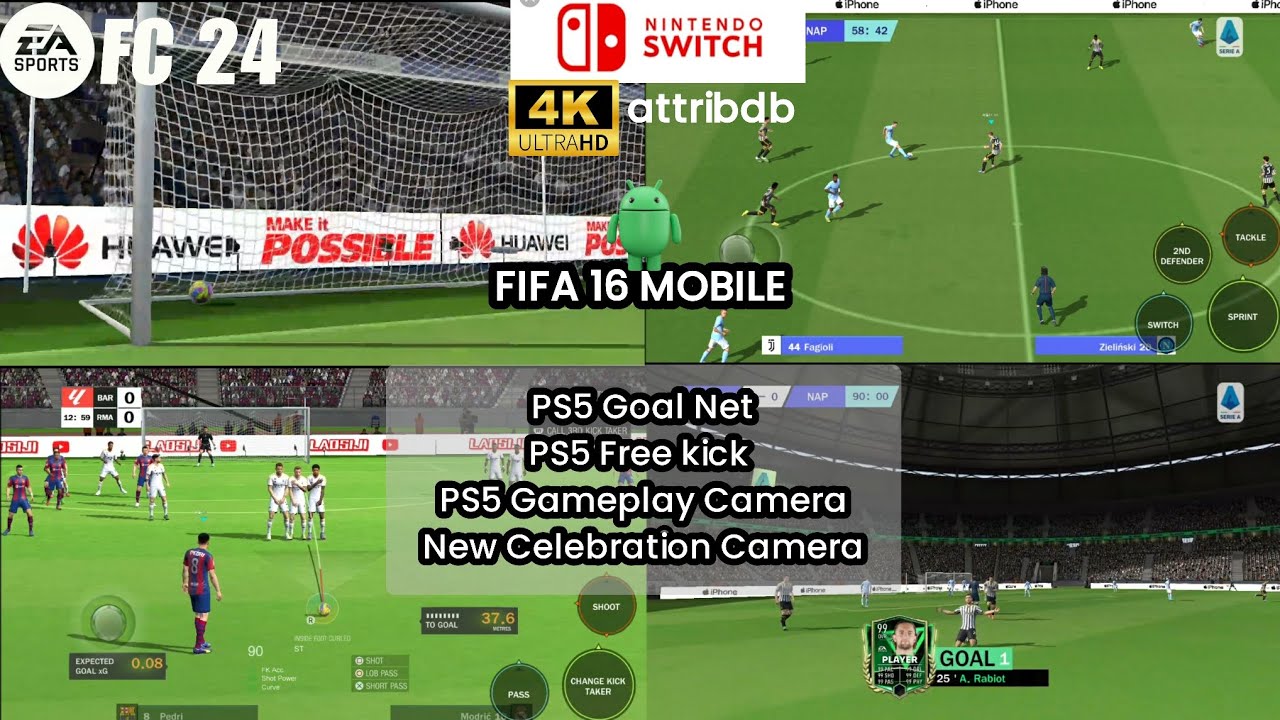 Switch attribdb: PS5 gameplay camera,goal Net texture on fifa 16 mobile mod easports fc 24 # ...