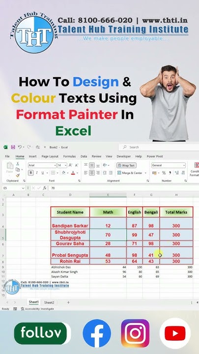 How to use format painter in excel | How to change text colour & design ...