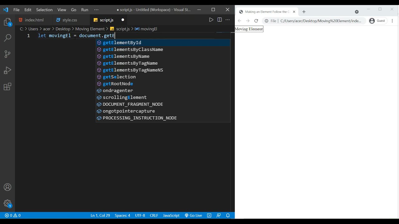 Follow The Cursor With Mousemove Html Css Javascript Youtube 2979
