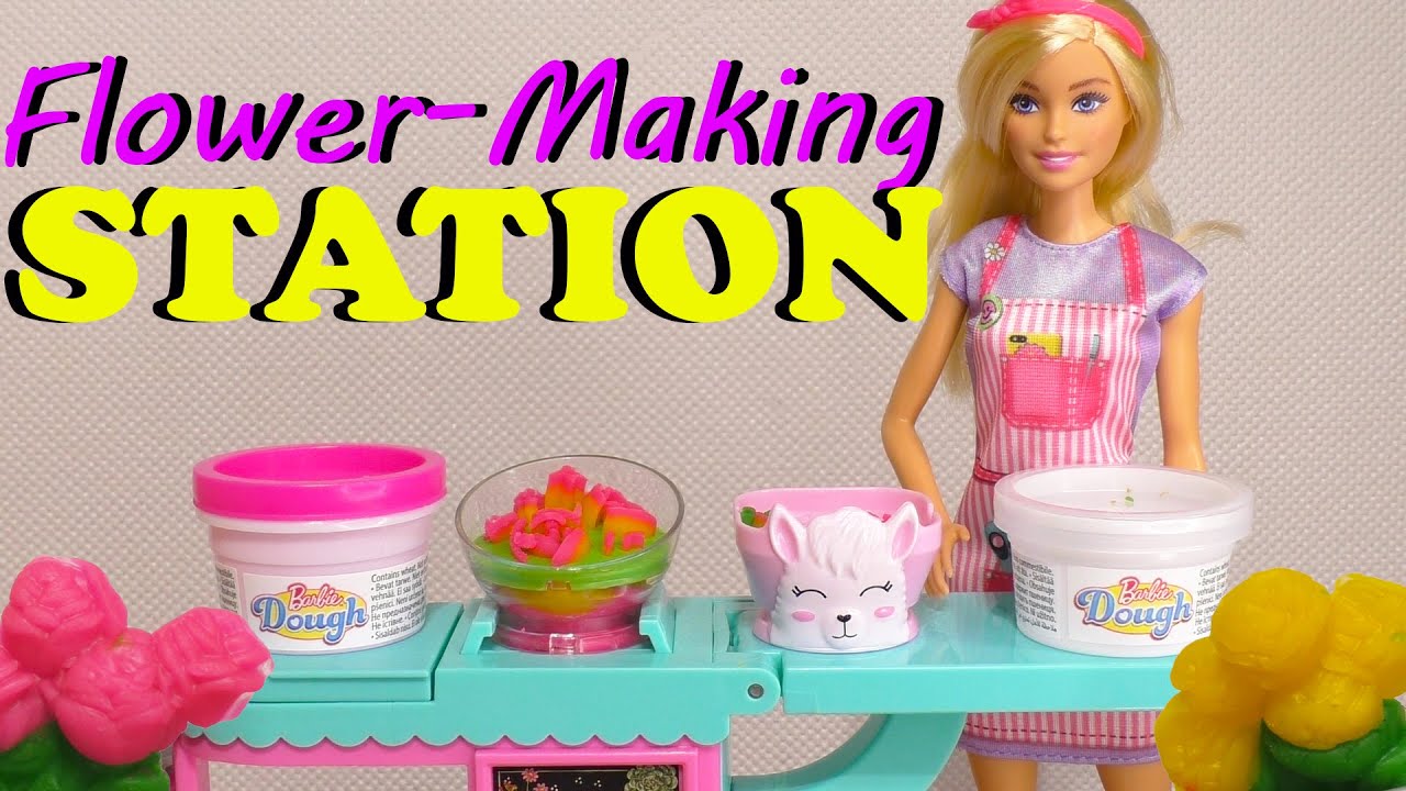 Barbie Play Dough FLOWER-MAKING Station - Unboxing And Using Barbie ...