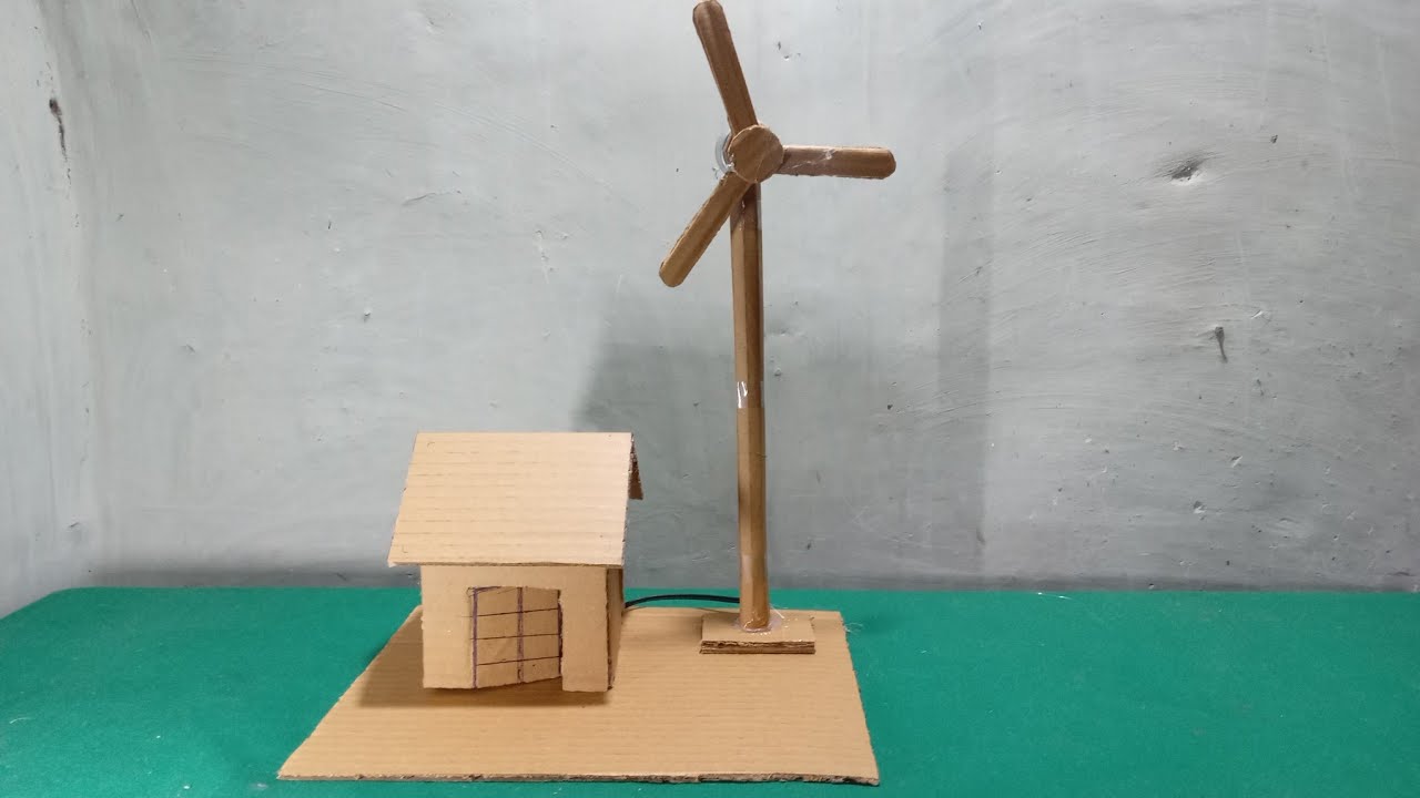 How to make working model of a wind turbine from cardboard | school ...