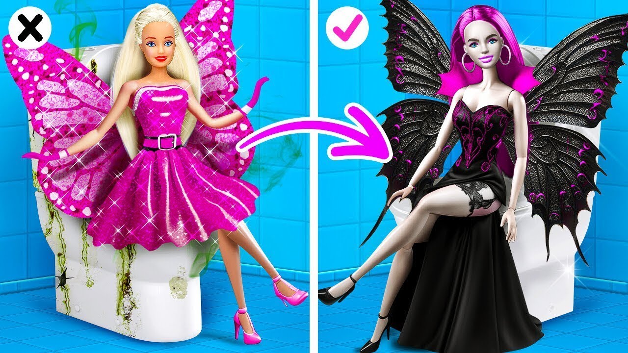 Barbie Color Challenge 💜 Total Makeover Hacks & Crafts for Dolls by 123 ...