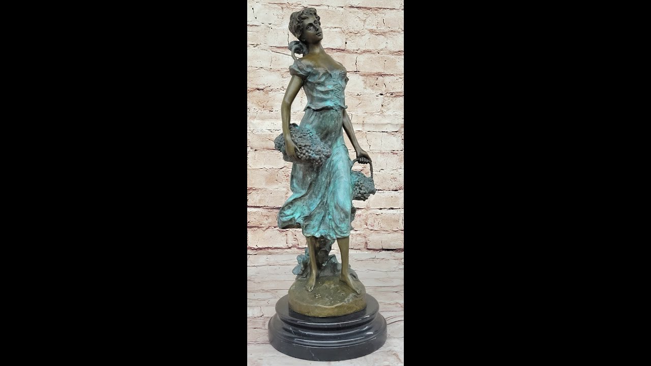 Girl Carrying Basket of Grapes Classical Bronze Figure Statue Sculpture ...