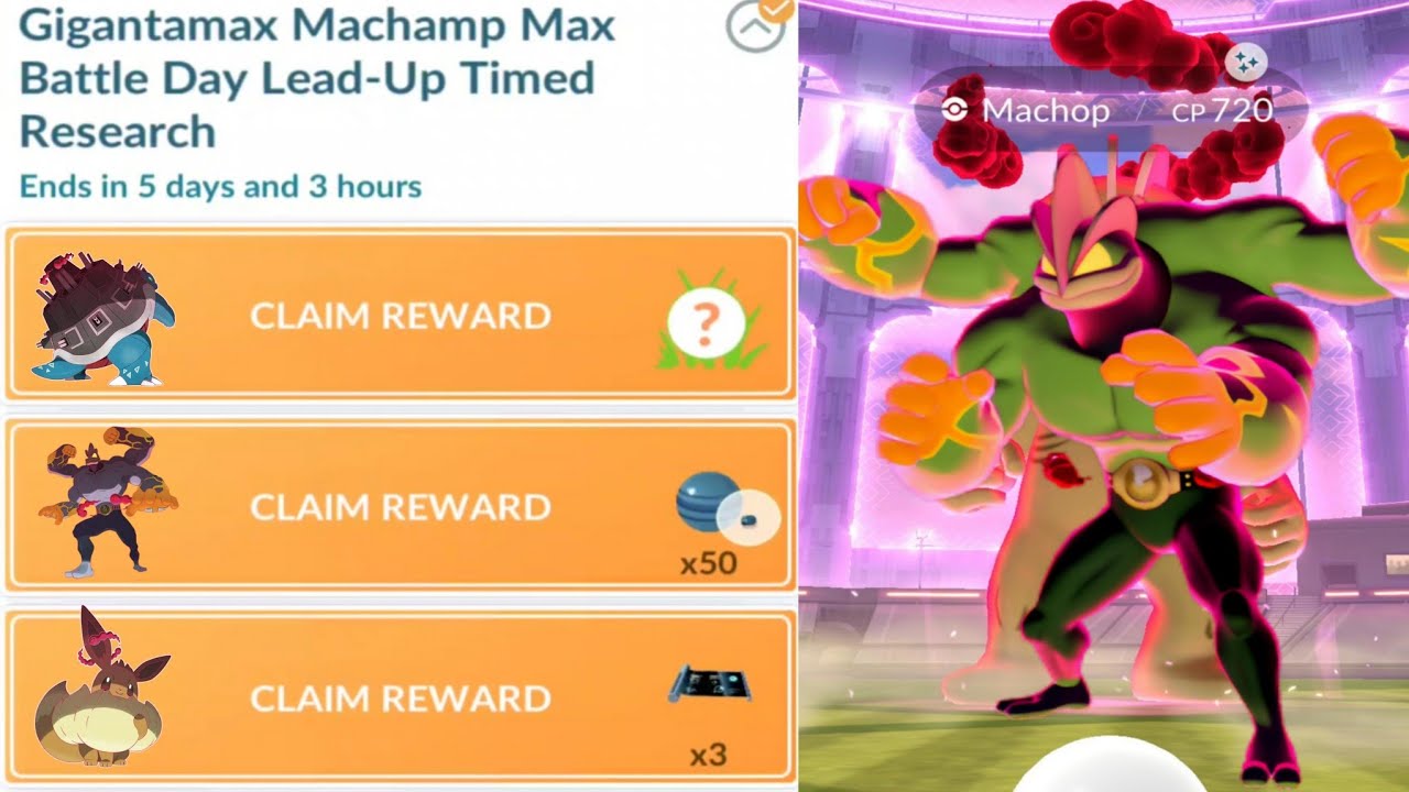 Gigantamax Machamp Max Battle Special Research in #pokemongo - YouTube