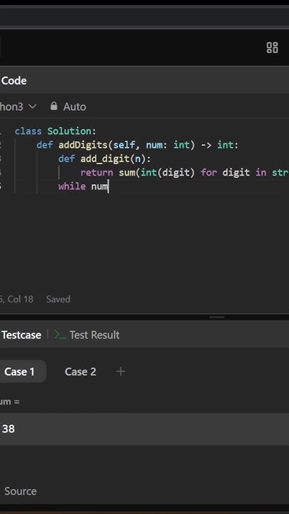 Leetcode 258 Add Digits Shorts Ytshorts Coding Pythonlearning Youtube