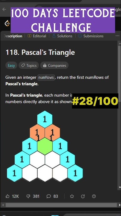 Day 28100 Leetcode Challenge 118 Pascals Triangle Coding Leetcode 4518