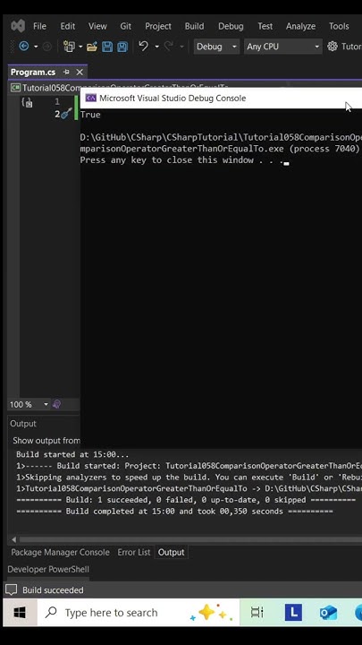C# Tutorial: Comparison Operator Greater Than Or Equal To #shorts #programming #csharp - YouTube