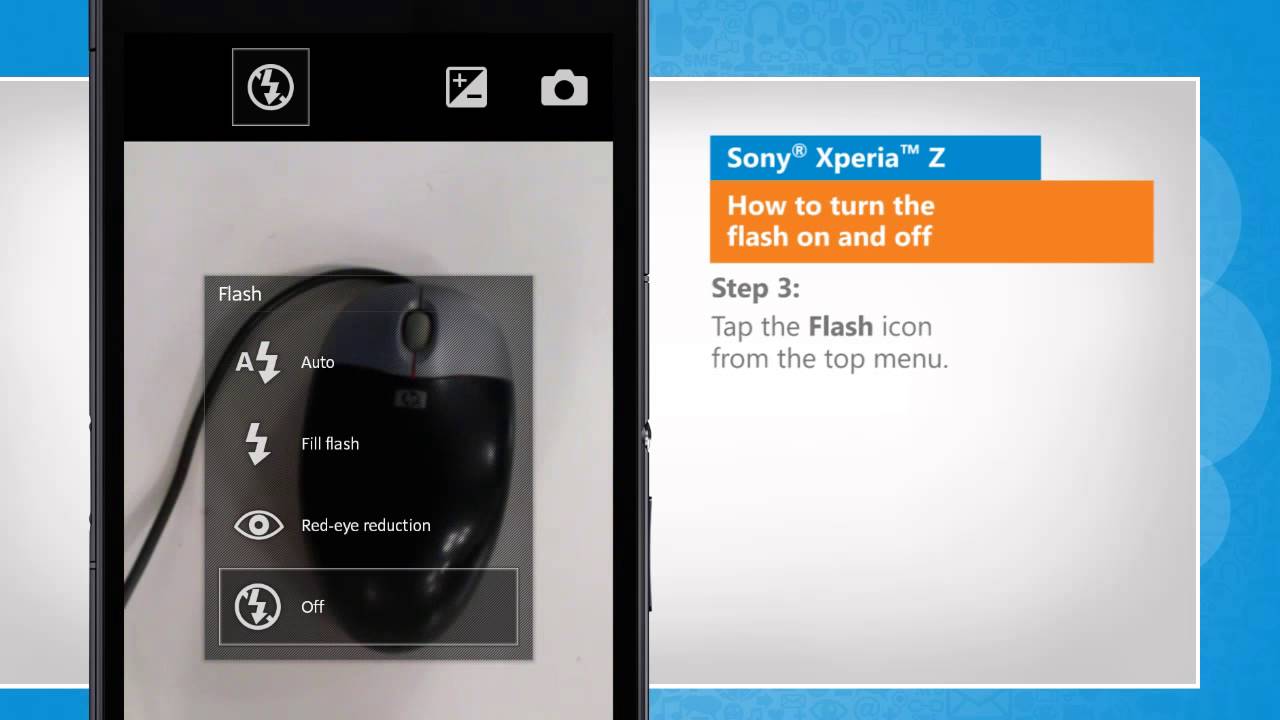 How to turn the flash on and off on Sony® Xperia™ Z :Tutorial - YouTube