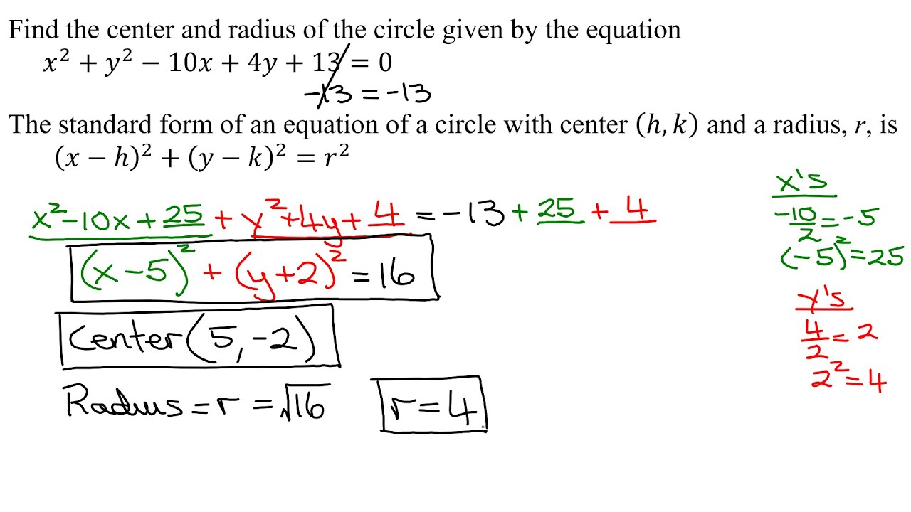 Find the Center and Radius of a Circle by Completing the Square - YouTube