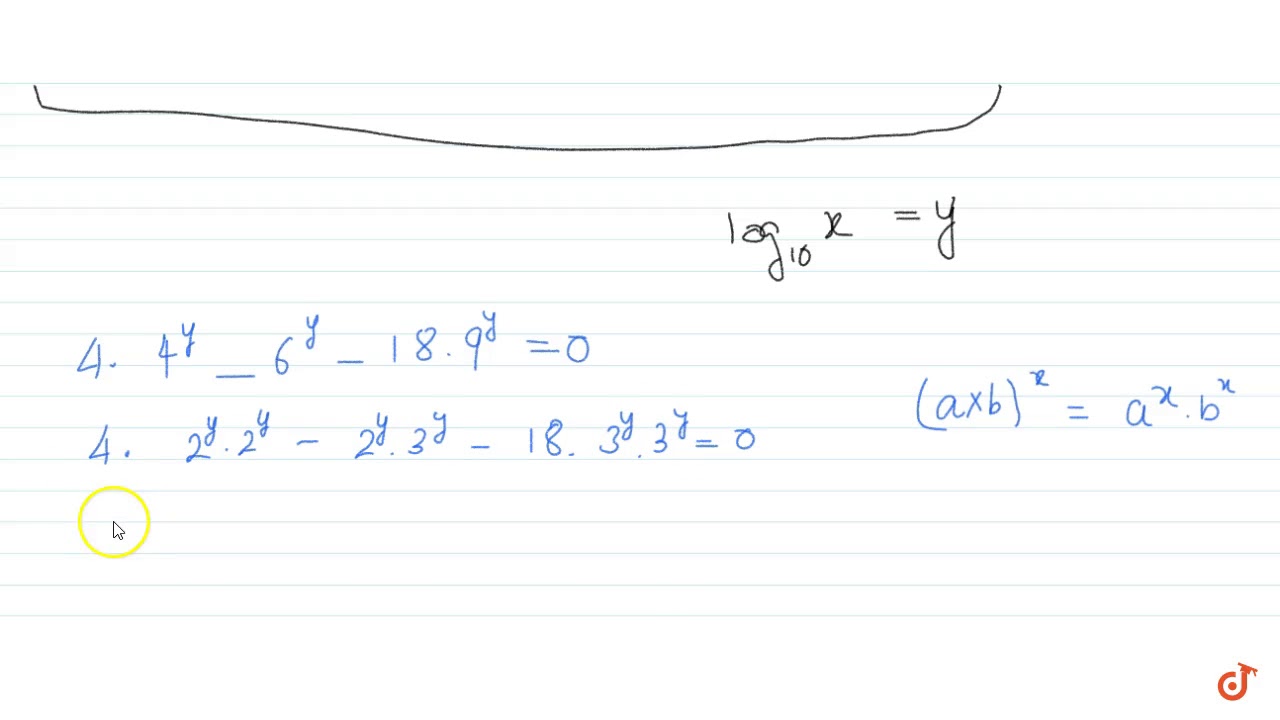 `4^(log_10x+ 1)- 6^(log_10x) - 2*3^(log_10x^2 + 2) = 0`. Find `x` - YouTube