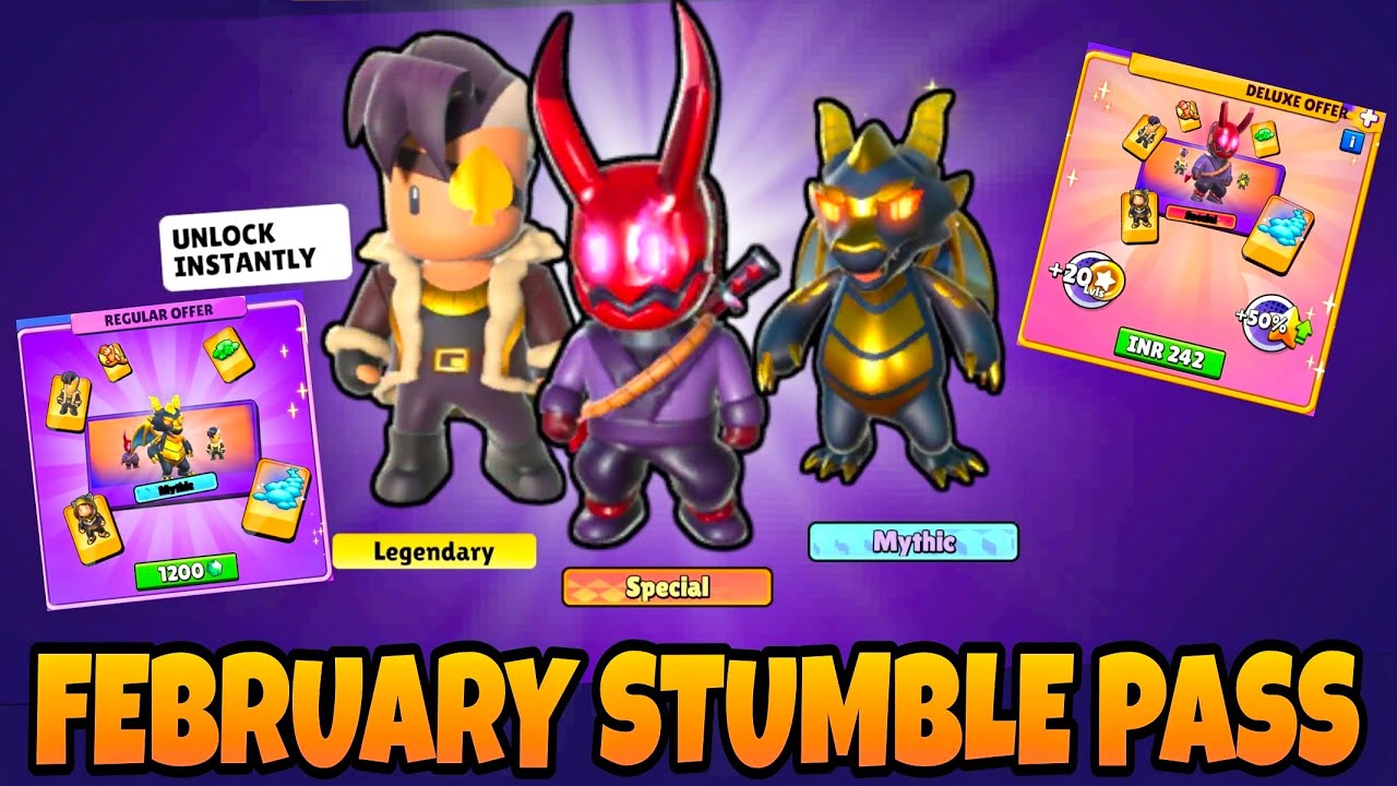 [STUMBLE GUYS] ~Let's UNLOCK🔓 FEBRUARY STUMBLE PASS 2025 | From HEISTER BREXTON to RUBY DEMON ...