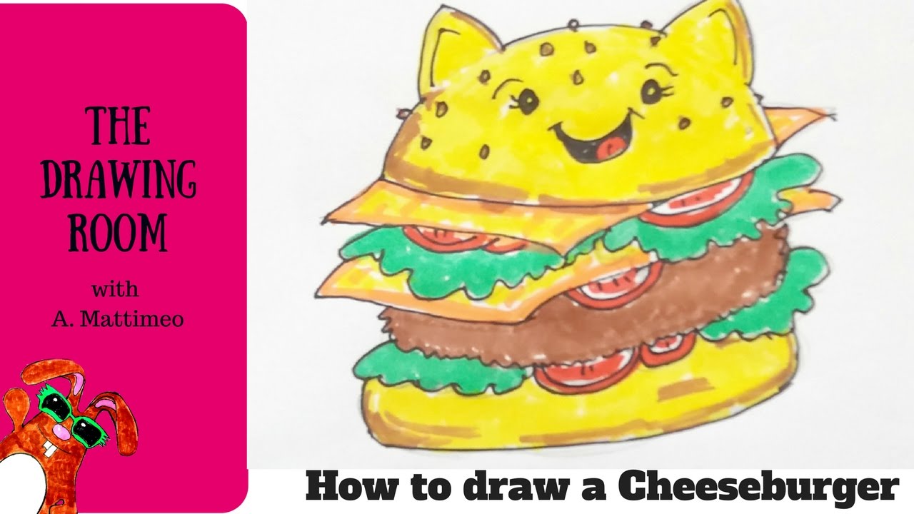 How to draw a cute cartoon cheeseburger - draw cute easy - YouTube