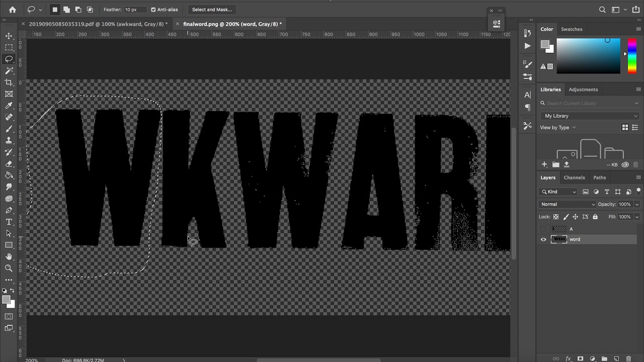 Using the Lasso Tool to Select Letters - YouTube