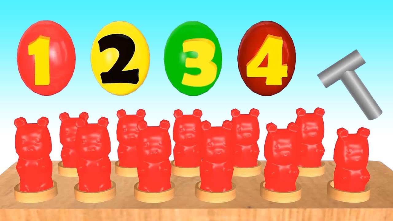 Learn Colors Numbers with Gummy Bears Surprise Eggs Hammer For Kids ...