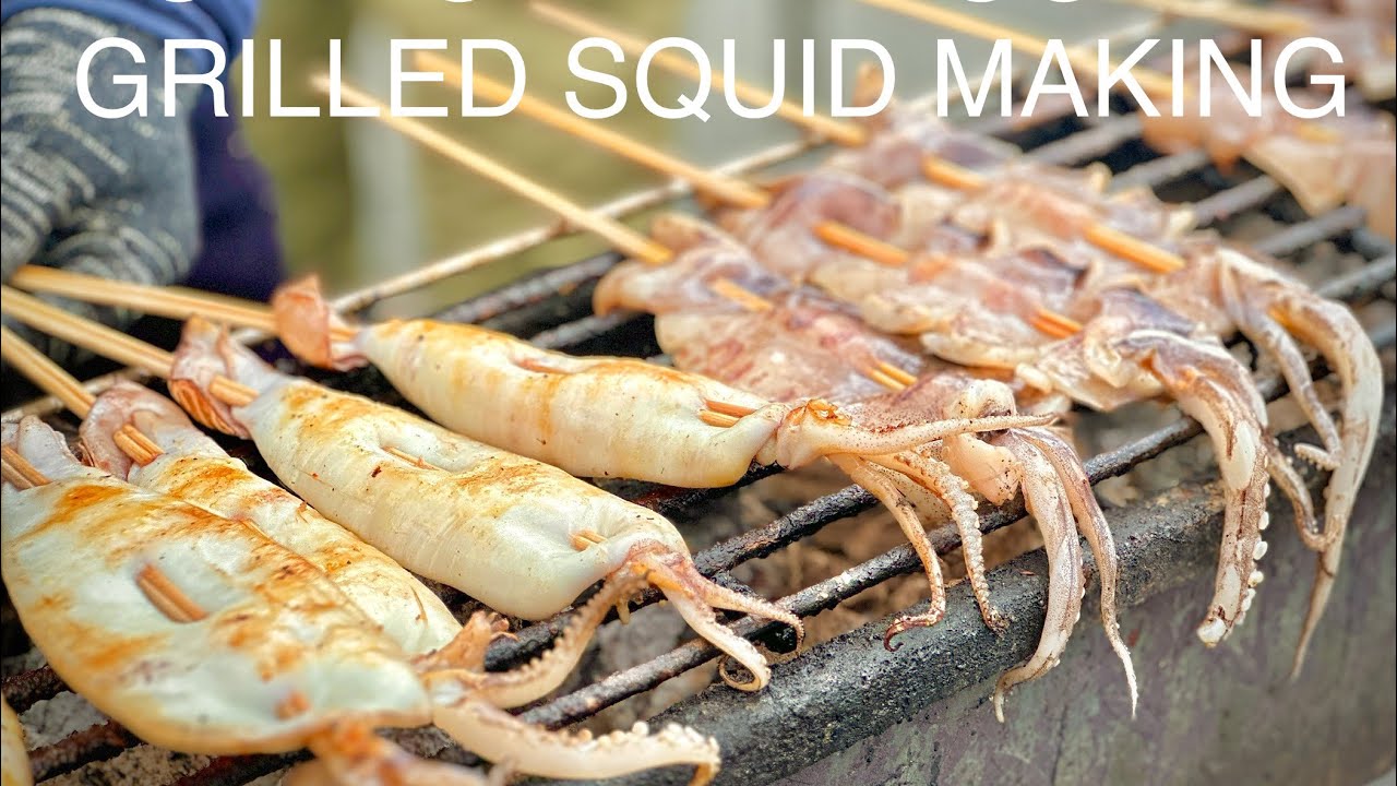 ASIAN STREET FOOD - GRILLED SQUID MAKING IN AMERICA, IKAYAKI, 오징어통구이 ...