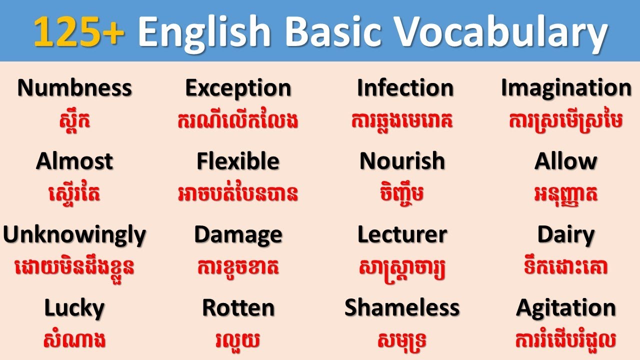 125+ English Basic Vocabulary | ពាក្យអង់គ្លេសជាមូលដ្ឋាន - YouTube