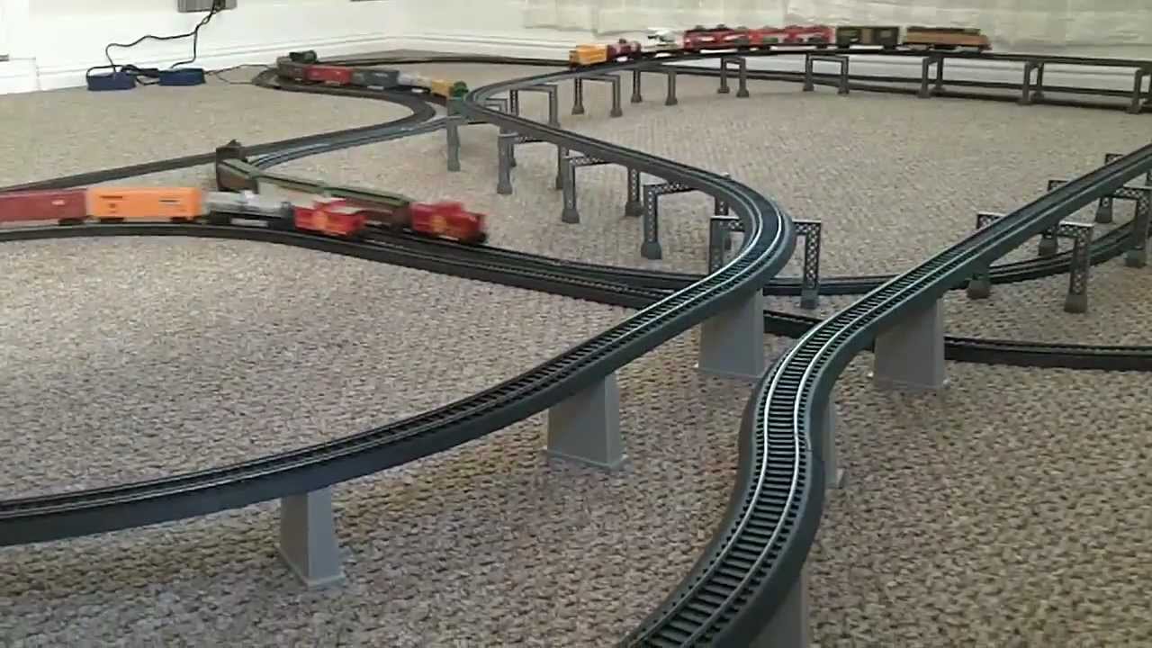 V29 Five trains on power loc and ez track - YouTube