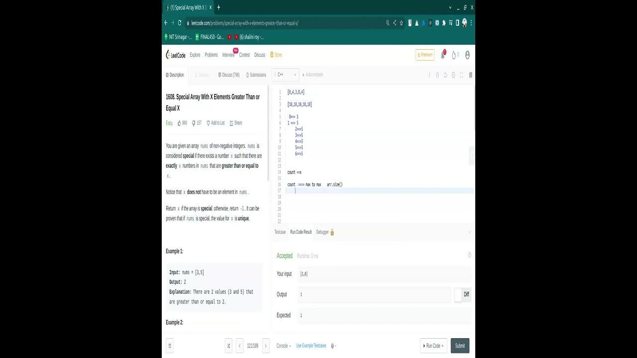 1608. Special Array With X Elements Greater Than or Equal X - YouTube