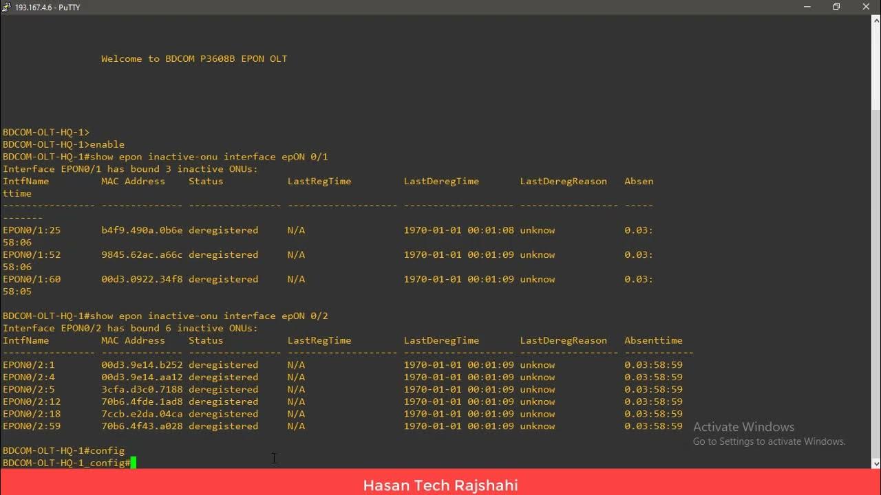 Delete ONU MAC address from BDCOM OLT - YouTube