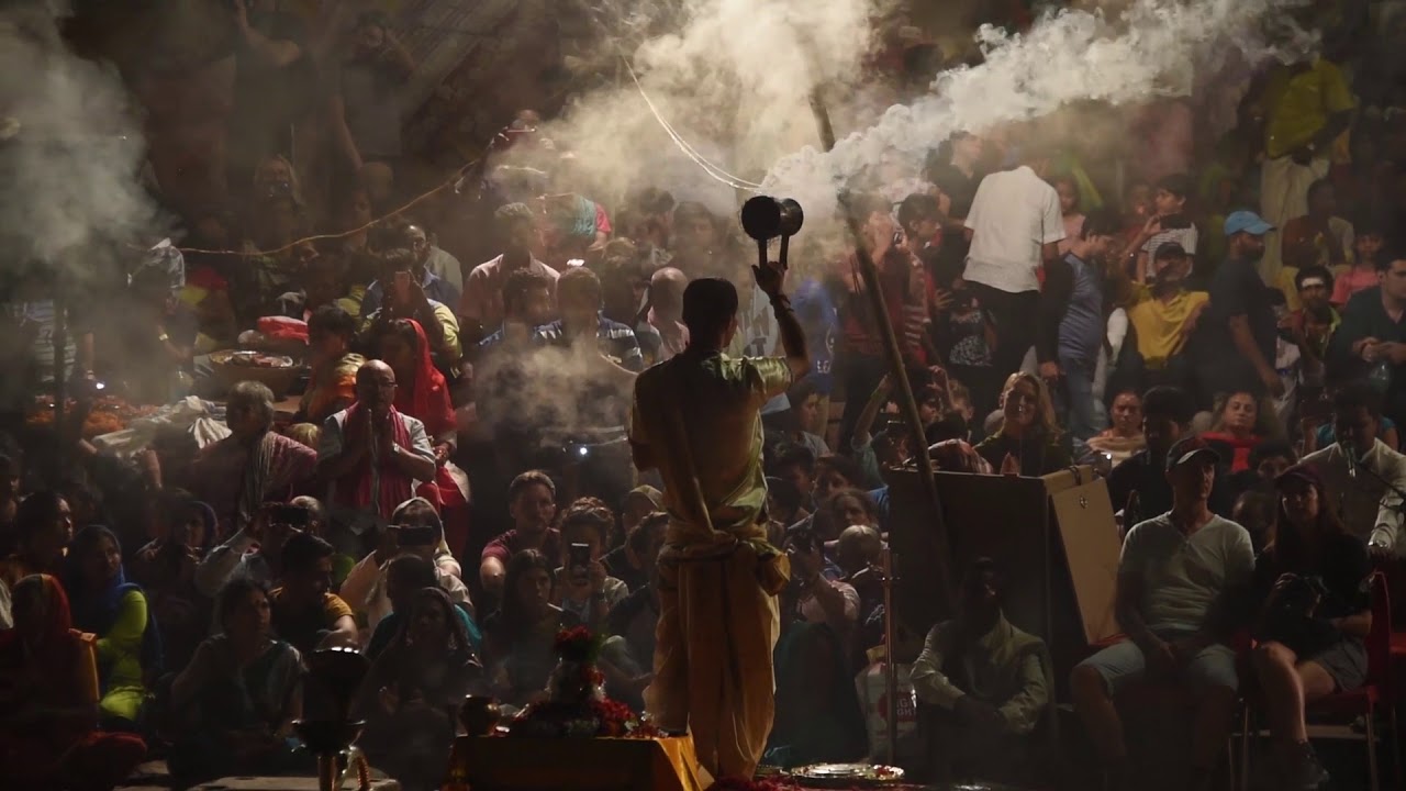 Ganga Aarti Fire Ceremony On Banks Of Ganges River Varanasi India - YouTube