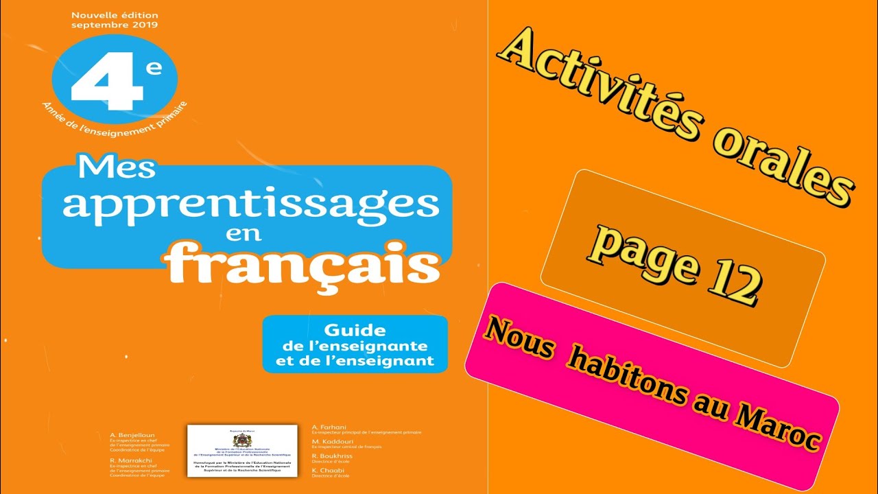 nous habitons au Maroc page 12 mes apprentissages en français 4 page 12 ...